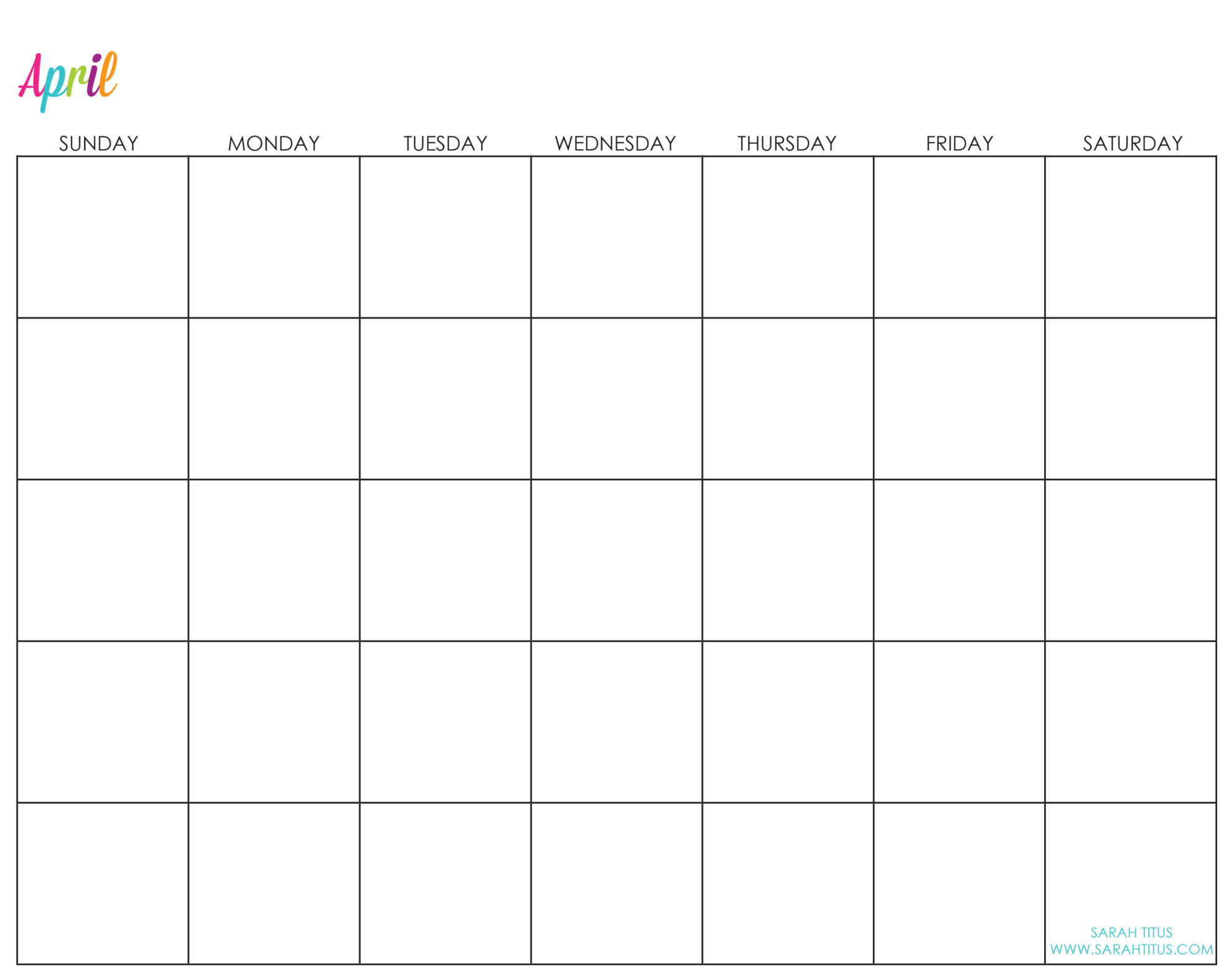 Undated Custom Editable Printable Calendars - Sarah Titus