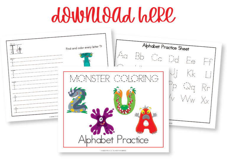 Monster Art Alphabet Handwriting Practice Sheets Printable - Sarah Titus