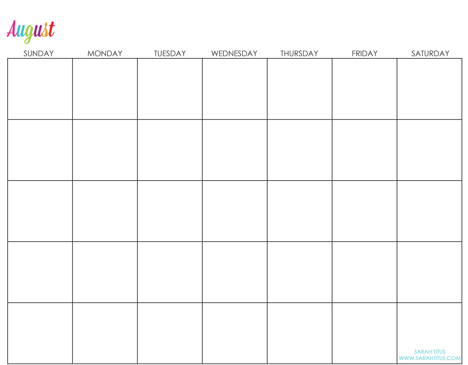 Undated Custom Editable Printable Calendars - Sarah Titus