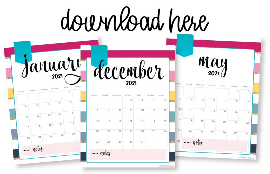 Modern Glitter Stripes Printable Calendar - 2021 - Sarah Titus