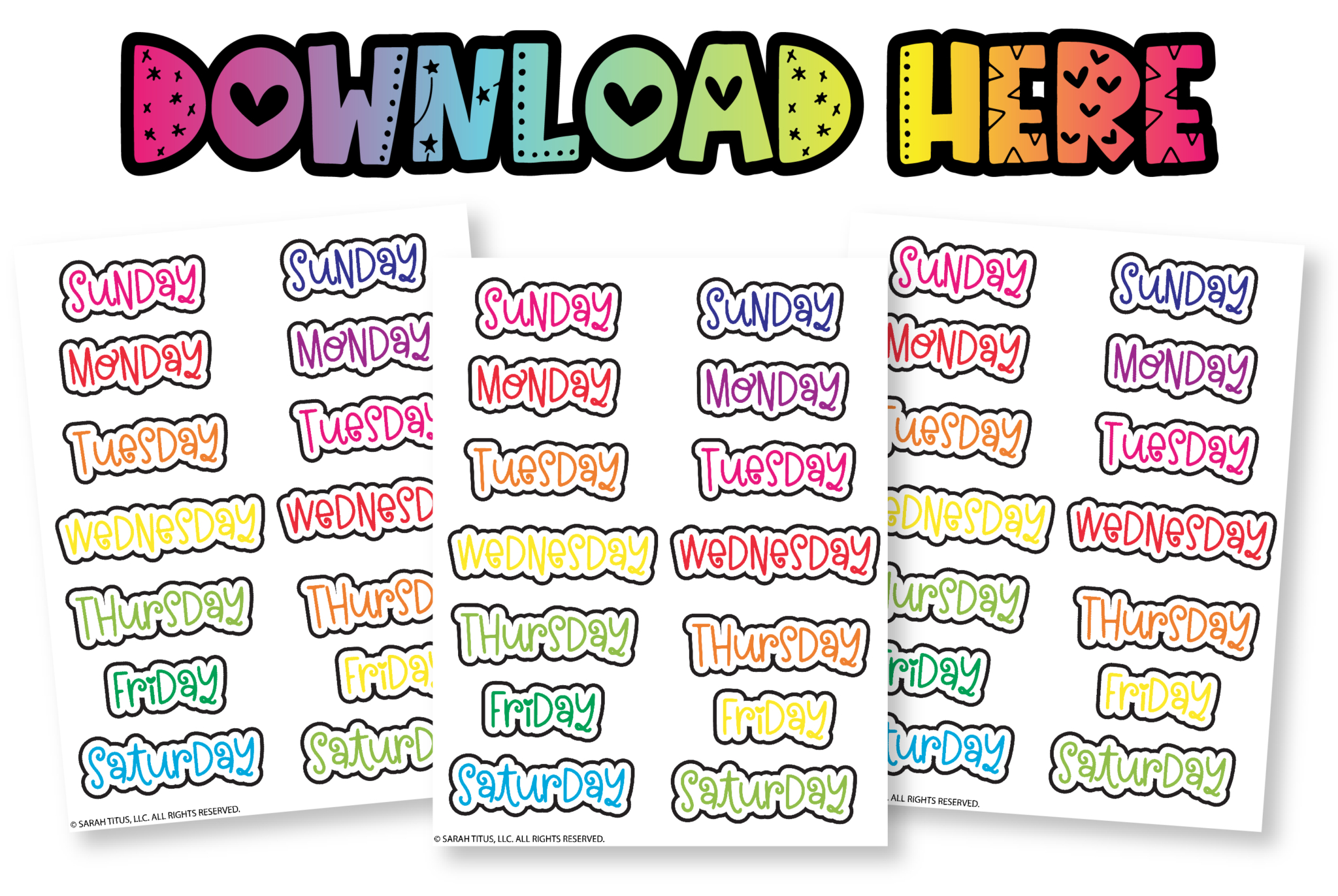 Cute Days Art Rainbow Planner Stickers Printable - Free! - Sarah Titus