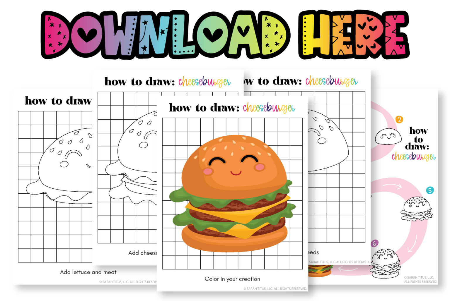 Easy How to Draw a Cheeseburger Step by Step Printable - Sarah Titus