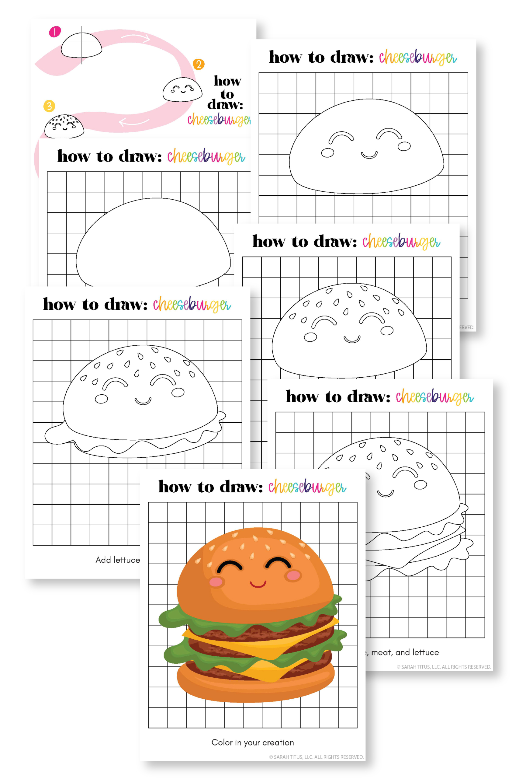 Easy How to Draw a Cheeseburger Step by Step Printable - Sarah Titus