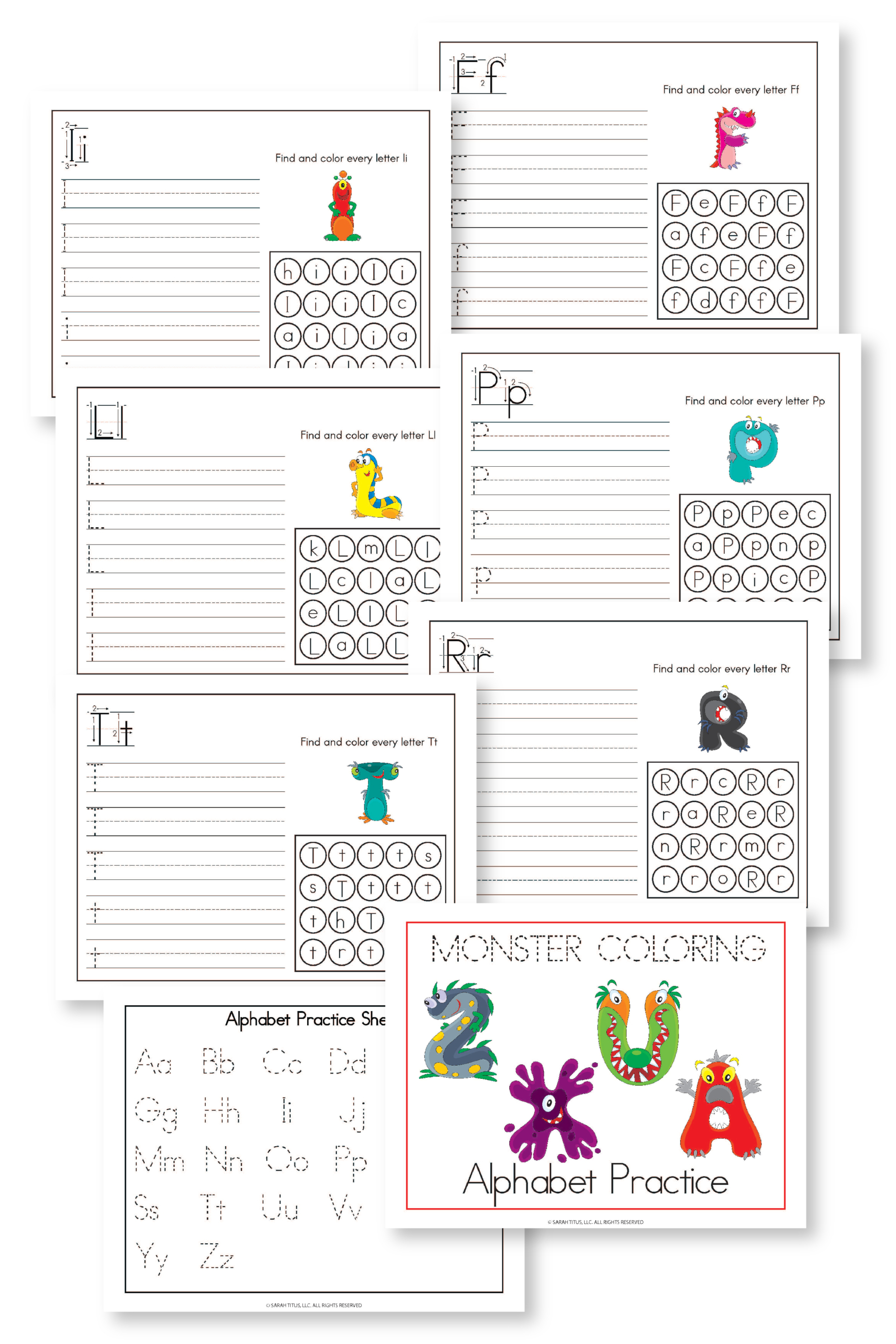 Monster Art Alphabet Handwriting Practice Sheets Printable - Sarah Titus