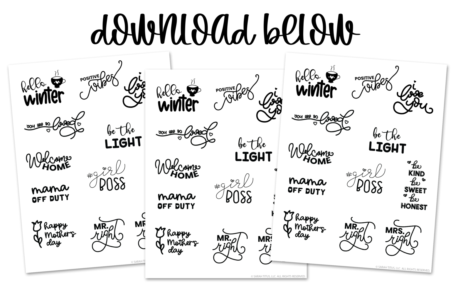 150+ Black and White Planner Stickers - Sarah Titus