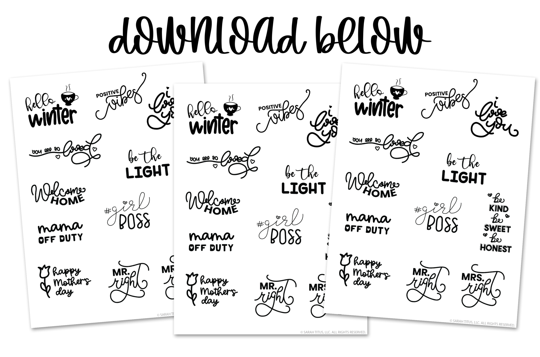 150+ Black and White Planner Stickers - Sarah Titus