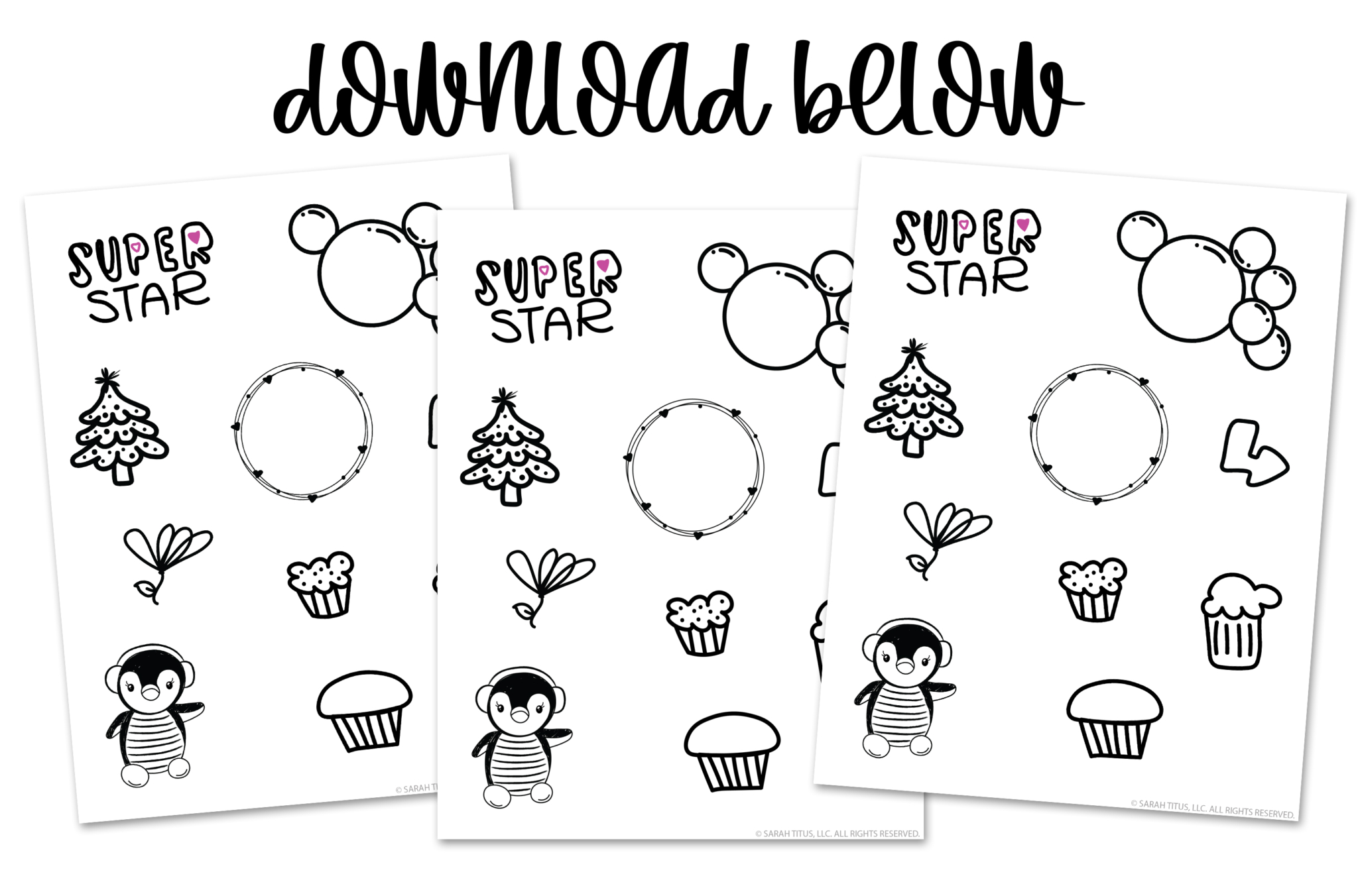 150+ Black and White Planner Stickers - Sarah Titus