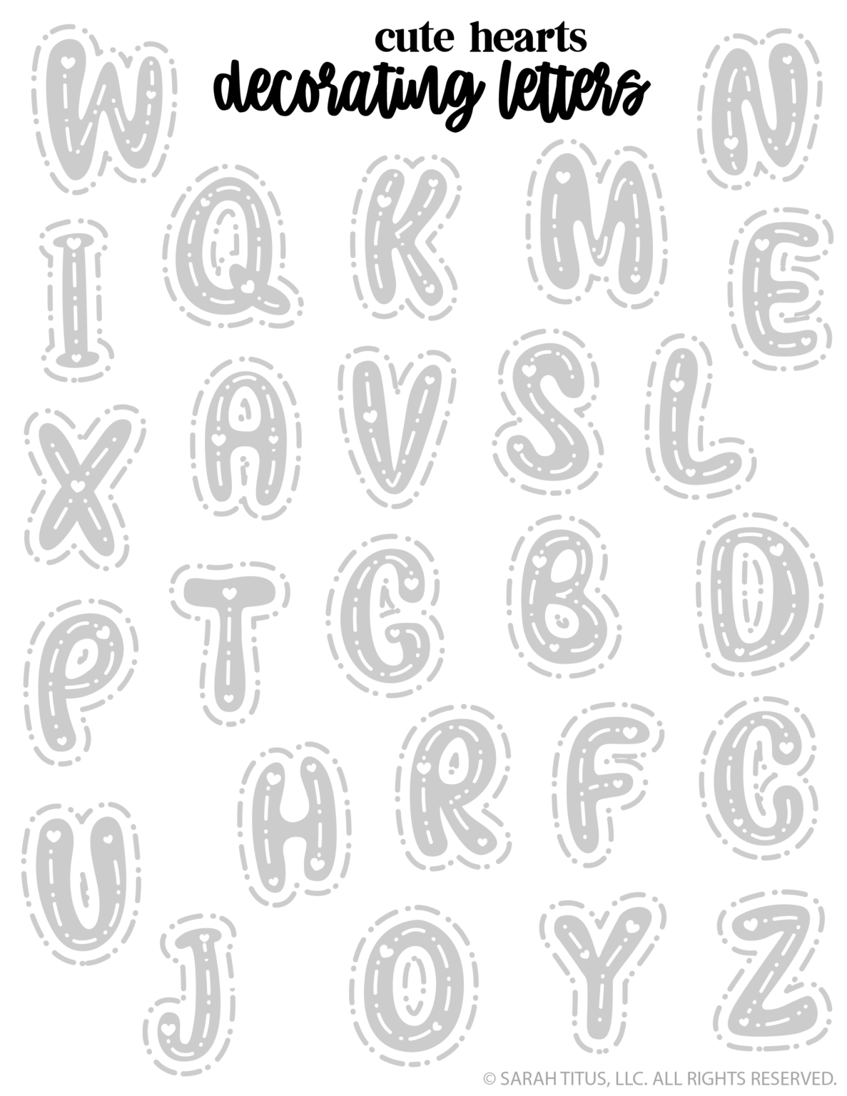 Hand Lettering Decorated Alphabet Letters - Cute Hearts - Sarah Titus