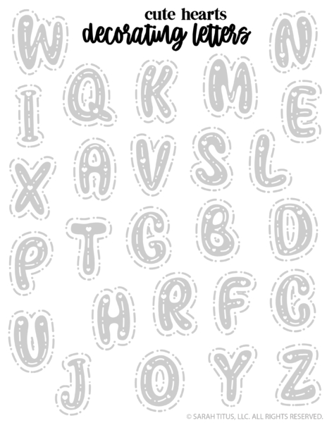 Hand Lettering Decorated Alphabet Letters - Cute Hearts - Sarah Titus