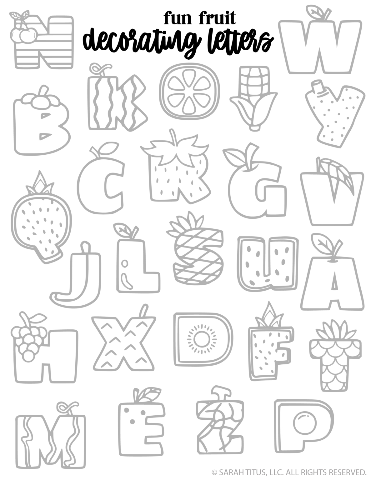 Hand Lettering Decorated Alphabet Letters - Fun Fruit - Sarah Titus