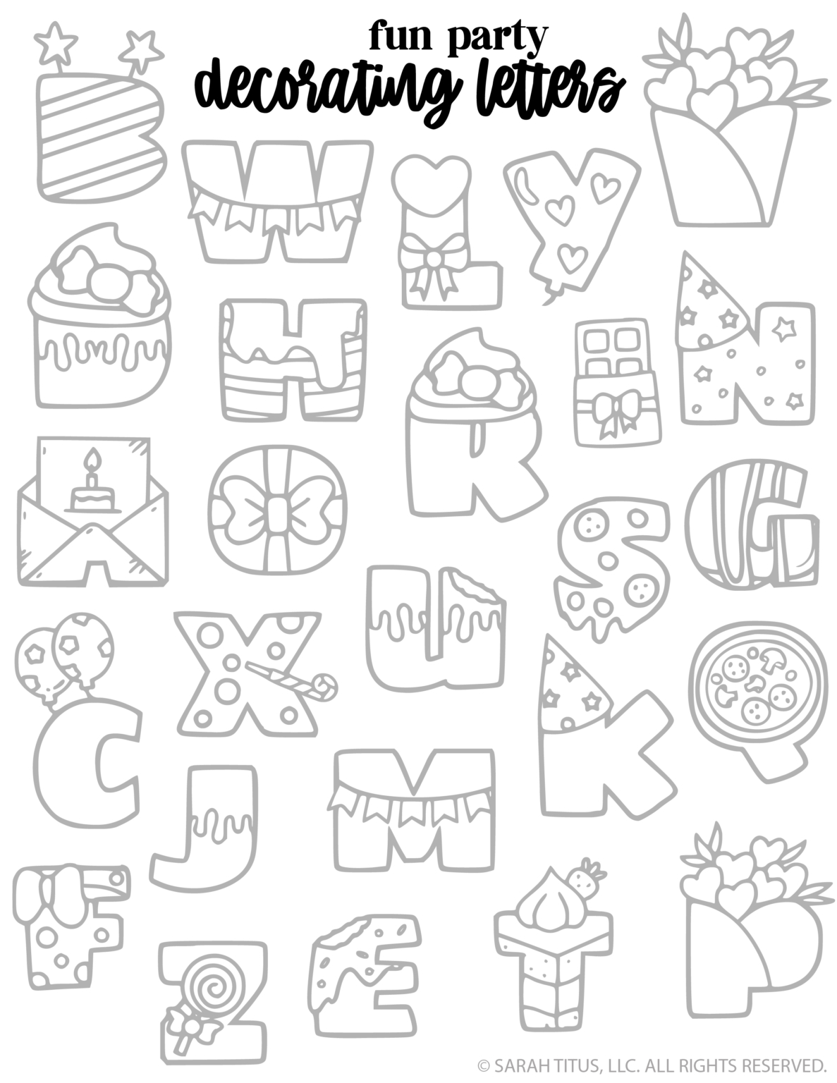 Hand Lettering Decorated Alphabet Letters - Fun Party - Sarah Titus