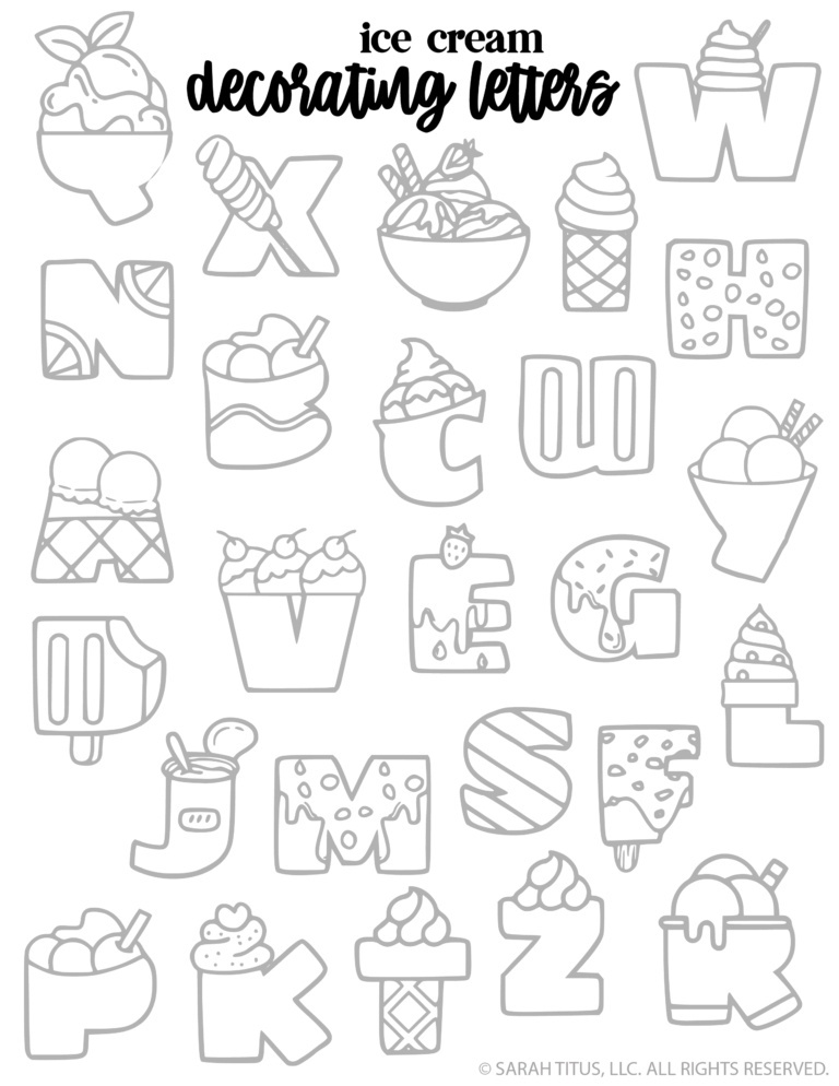 Hand Lettering Decorated Alphabet Letters - Ice Cream - Sarah Titus