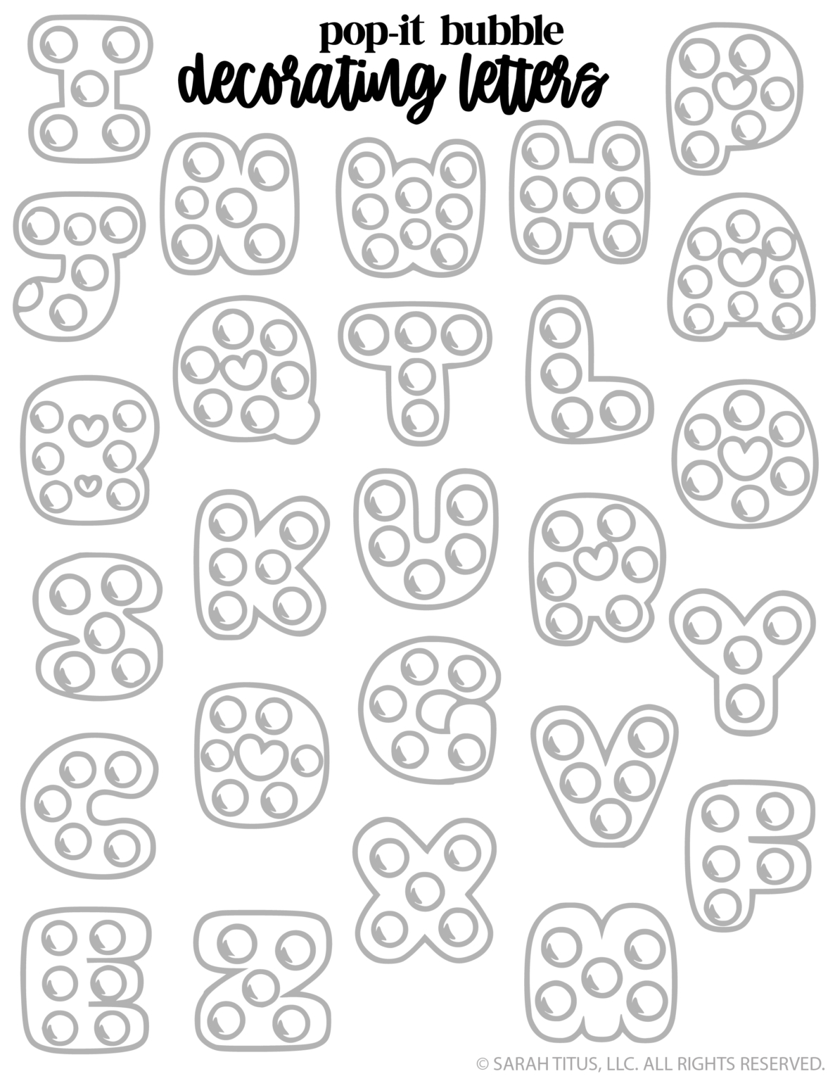 Hand Lettering Decorated Alphabet Letters - Pop-It Bubbles - Sarah Titus