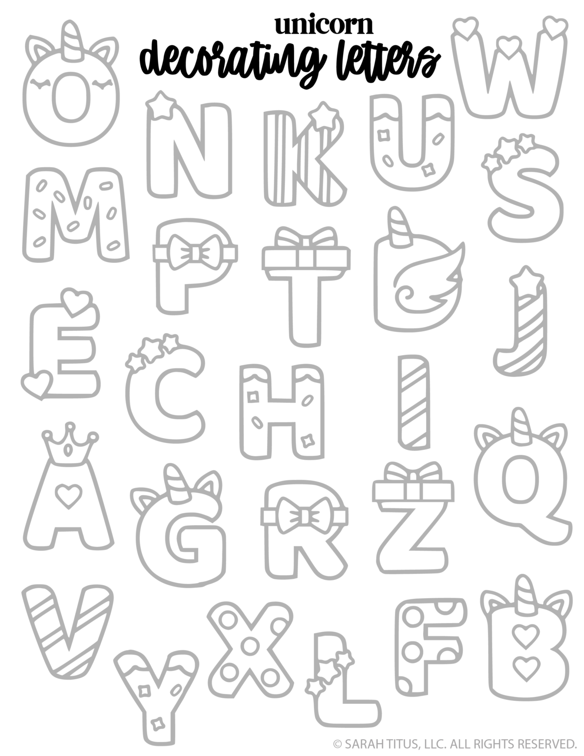 Hand Lettering Decorated Alphabet Letters - Unicorn - Sarah Titus