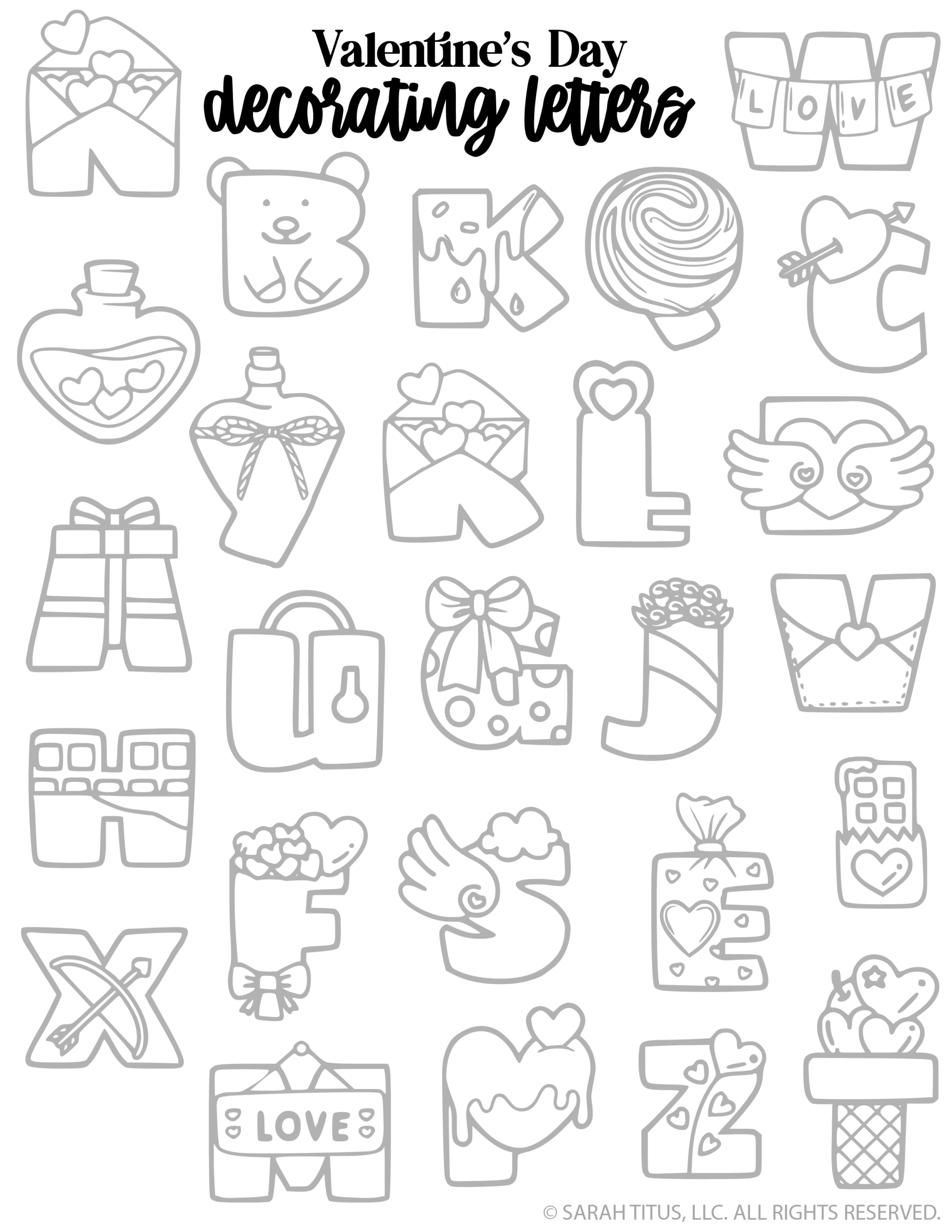 Hand Lettering Decorated Alphabet Letters - Valentine's Day - Sarah Titus