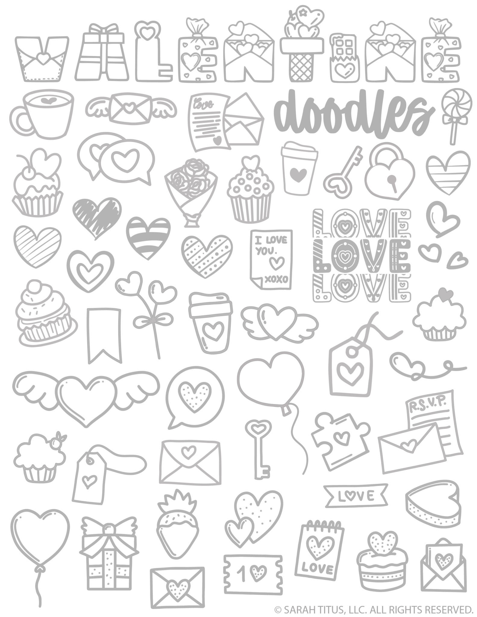 Free Printable Hand Lettering Valentine Doodles - Sarah Titus