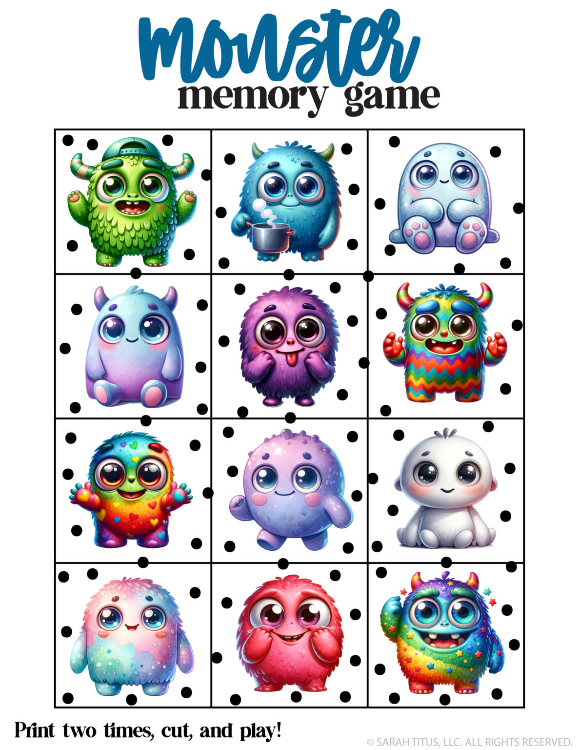 Free Printable Monster Memory Game - Sarah Titus