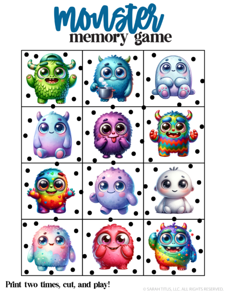 Free Printable Monster Memory Game - Sarah Titus