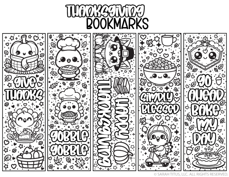 Thanksgiving Coloring Bookmarks - Sarah Titus