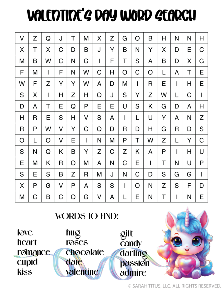 Free Valentine's Day Word Search Printables - Sarah Titus