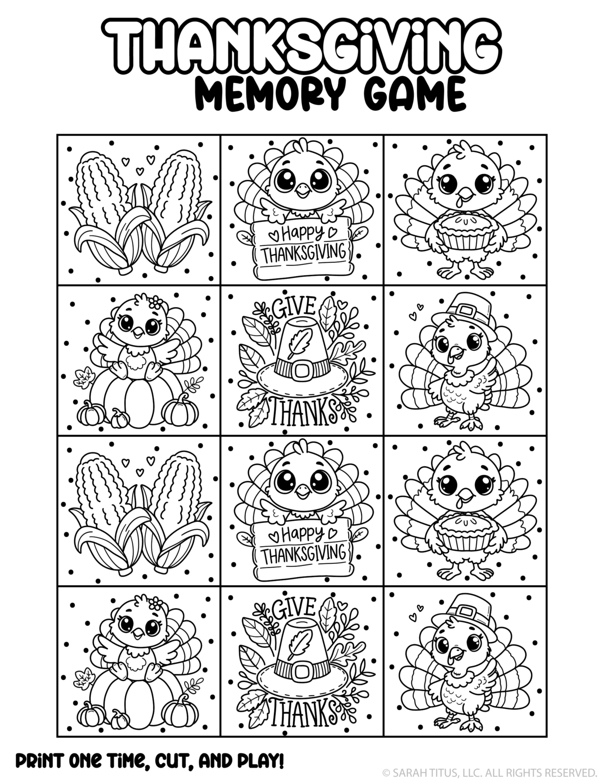 Free Printable Thanksgiving Memory Games - Sarah Titus