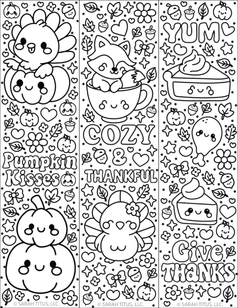 Thanksgiving Coloring Bookmarks - Sarah Titus
