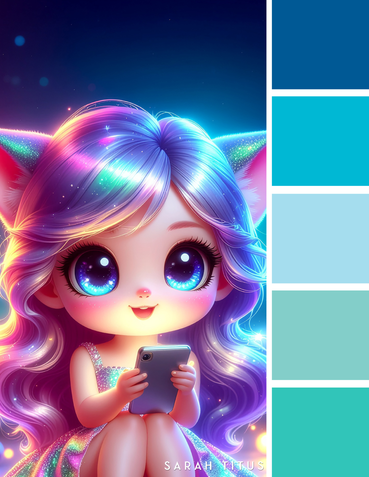 Cute Chibi Girl Dreamy Galaxy Color Palettes - Sarah Titus
