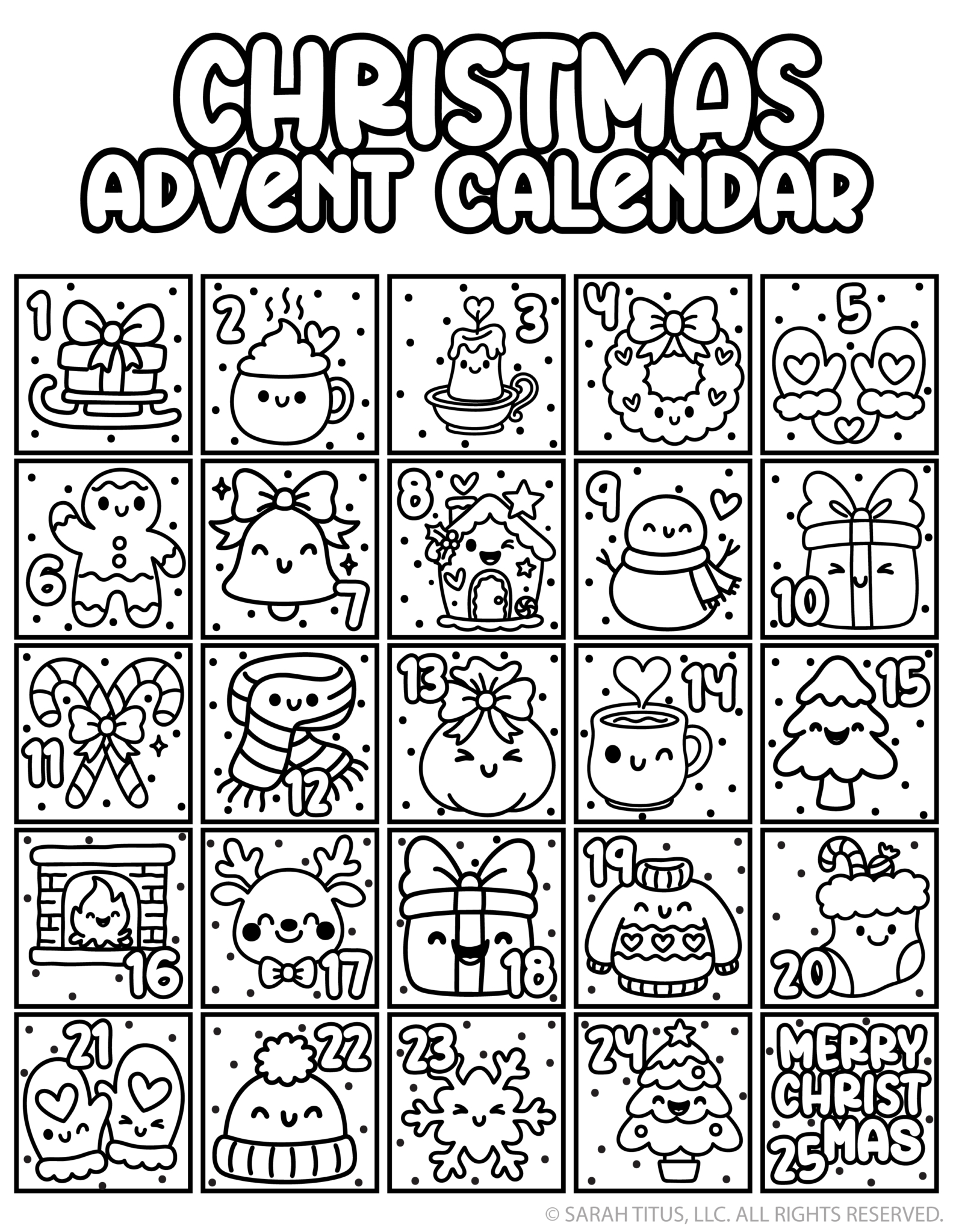 Christmas Advent Calendar Free Printable – Colorable Countdown for Kids ...