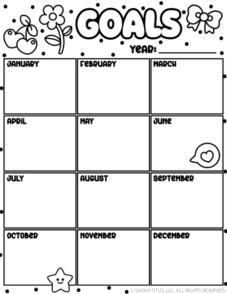 Printable Goals Sheet to Color | Colorable Goals Page For Your Planner ...