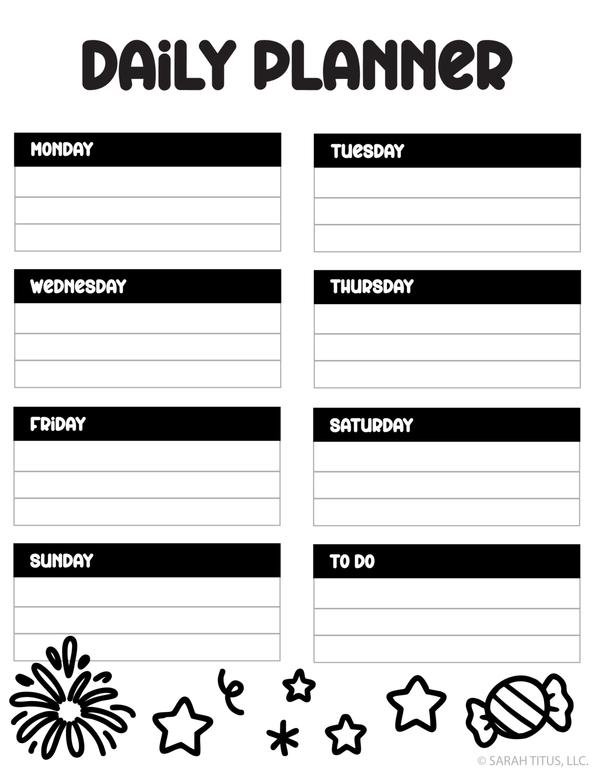 Coloring New Year's Daily Planner Printables - Sarah Titus