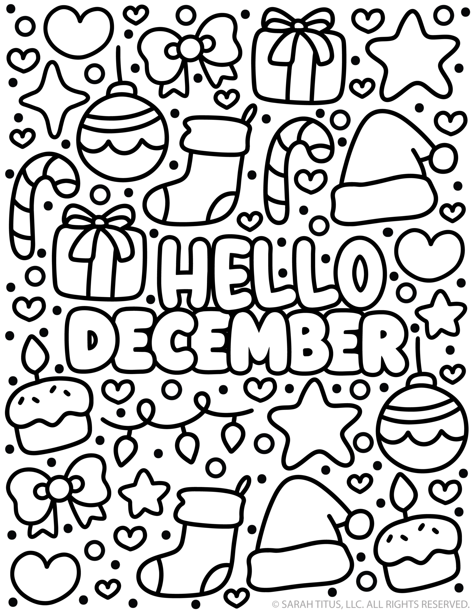 Hello December Coloring Page Free Printable Cute Christmas Doodles for ...