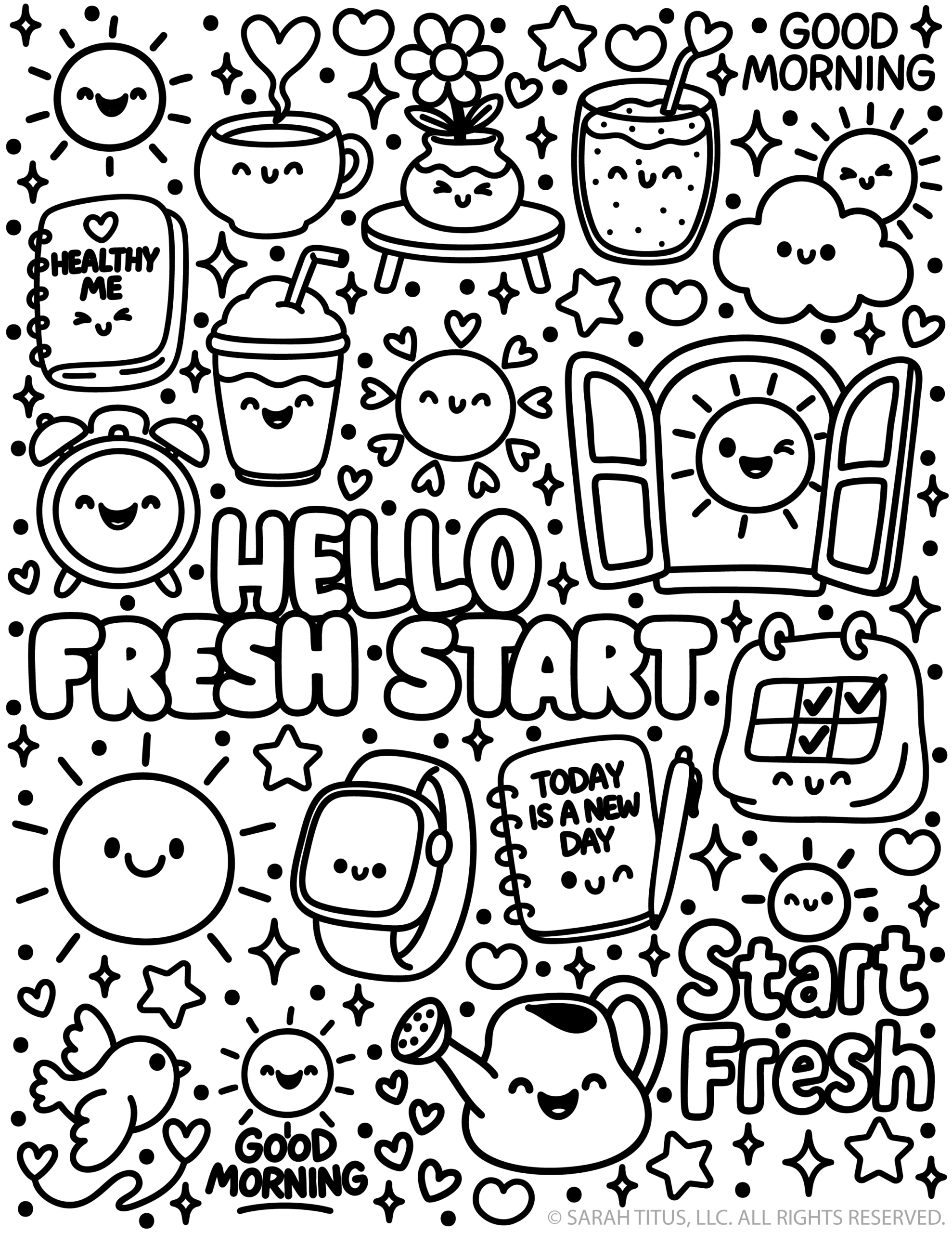Free Printable Hello Spring Coloring Pages (Cute Kawaii Flowers, Bees ...