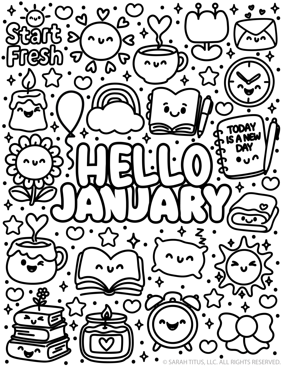 Hello January Coloring Page Free Printable Cute Winter Doodles - Sarah ...