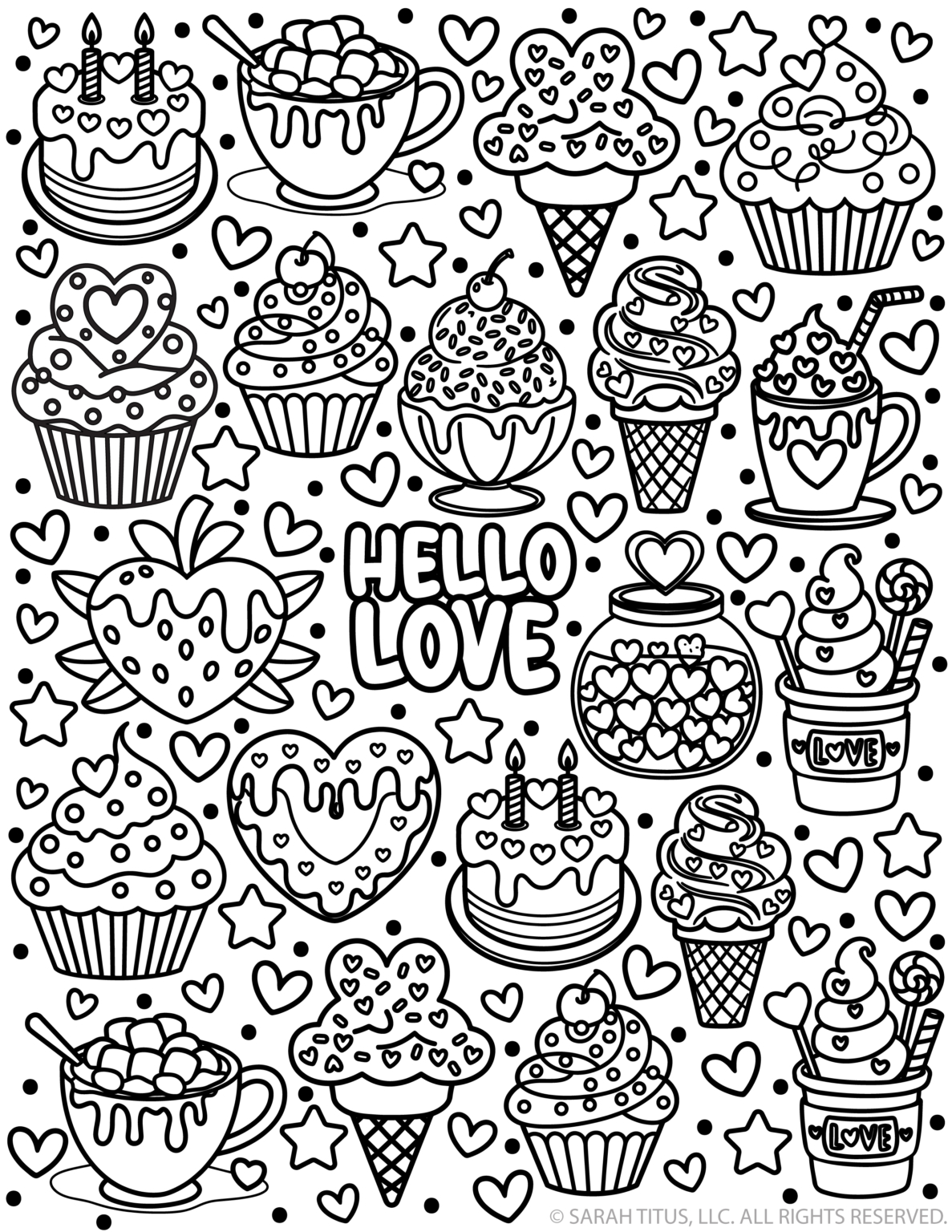 Hello Valentine Coloring Pages Free Printables Cute Kawaii Love Doodles ...