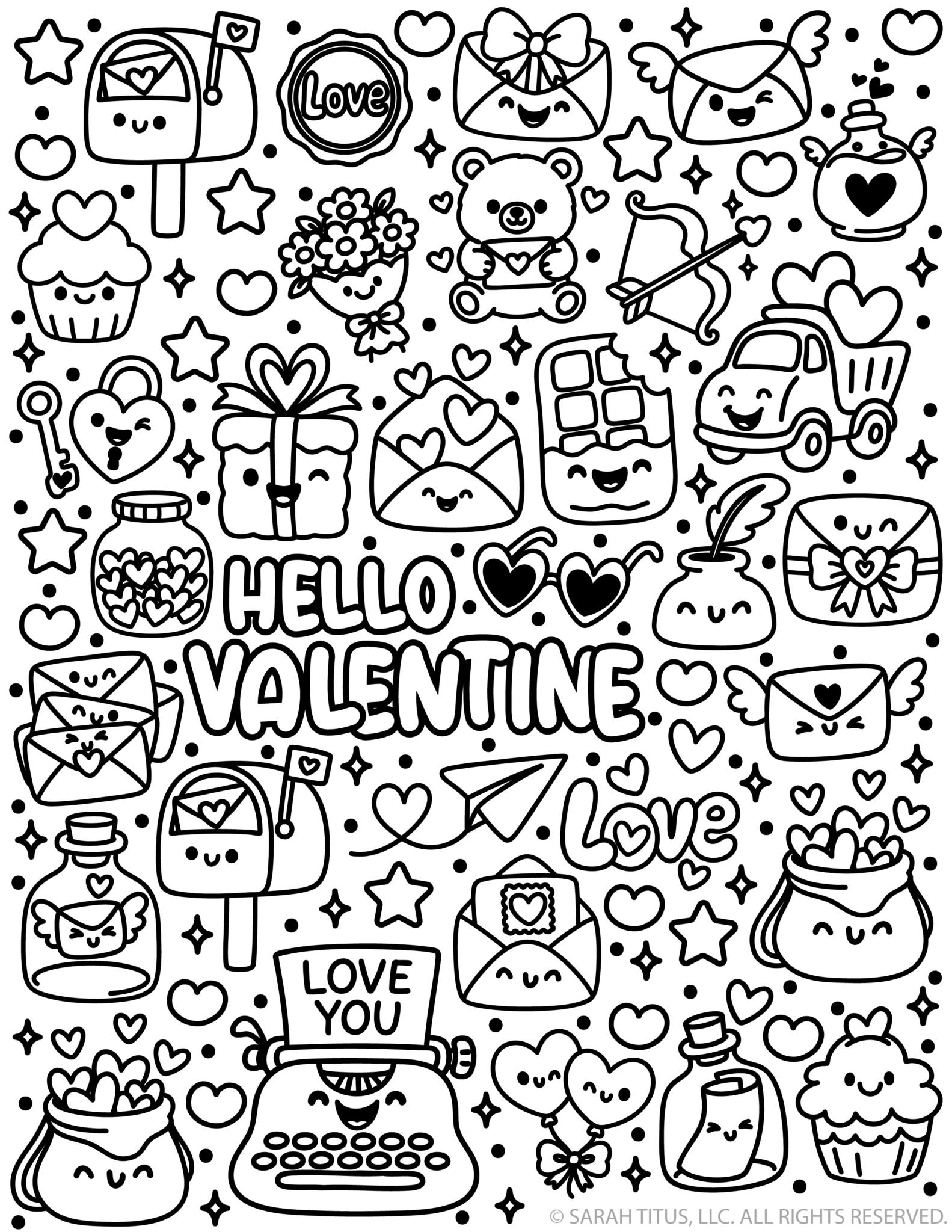 Hello Valentine Coloring Pages Free Printables Cute Kawaii Love Doodles ...