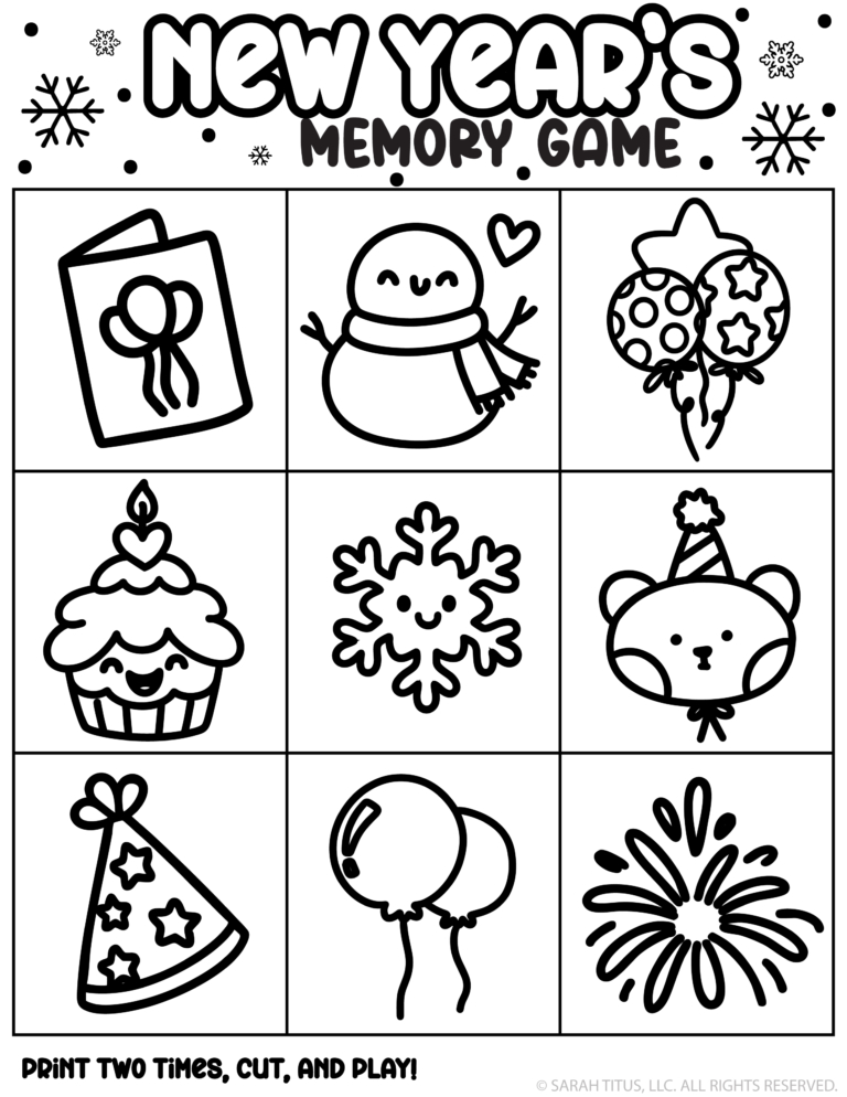 New Year’s Coloring Memory Game Free Printable for Kids - Sarah Titus