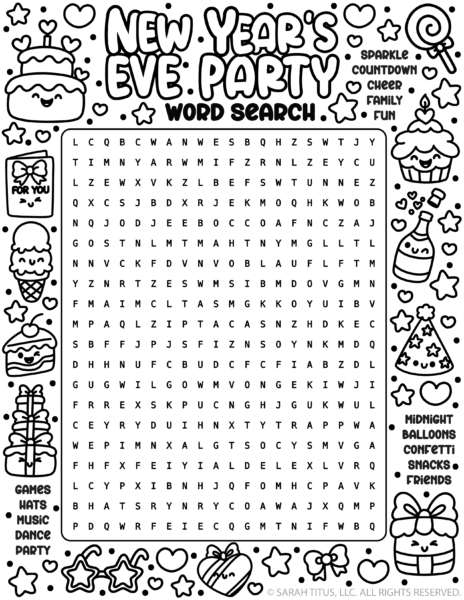New Year’s Party Word Search Free Printable for Kids - Sarah Titus