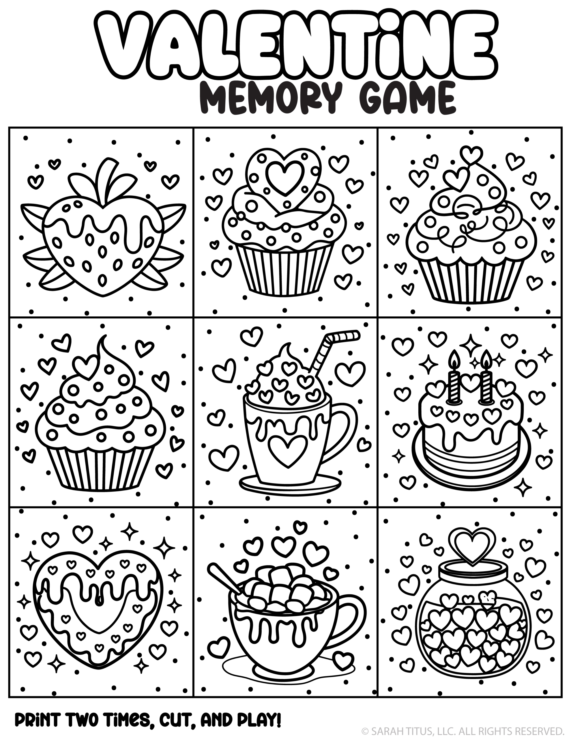 Valentine’s Day Memory Game Free Printable Cute Coloring Cards - Sarah ...