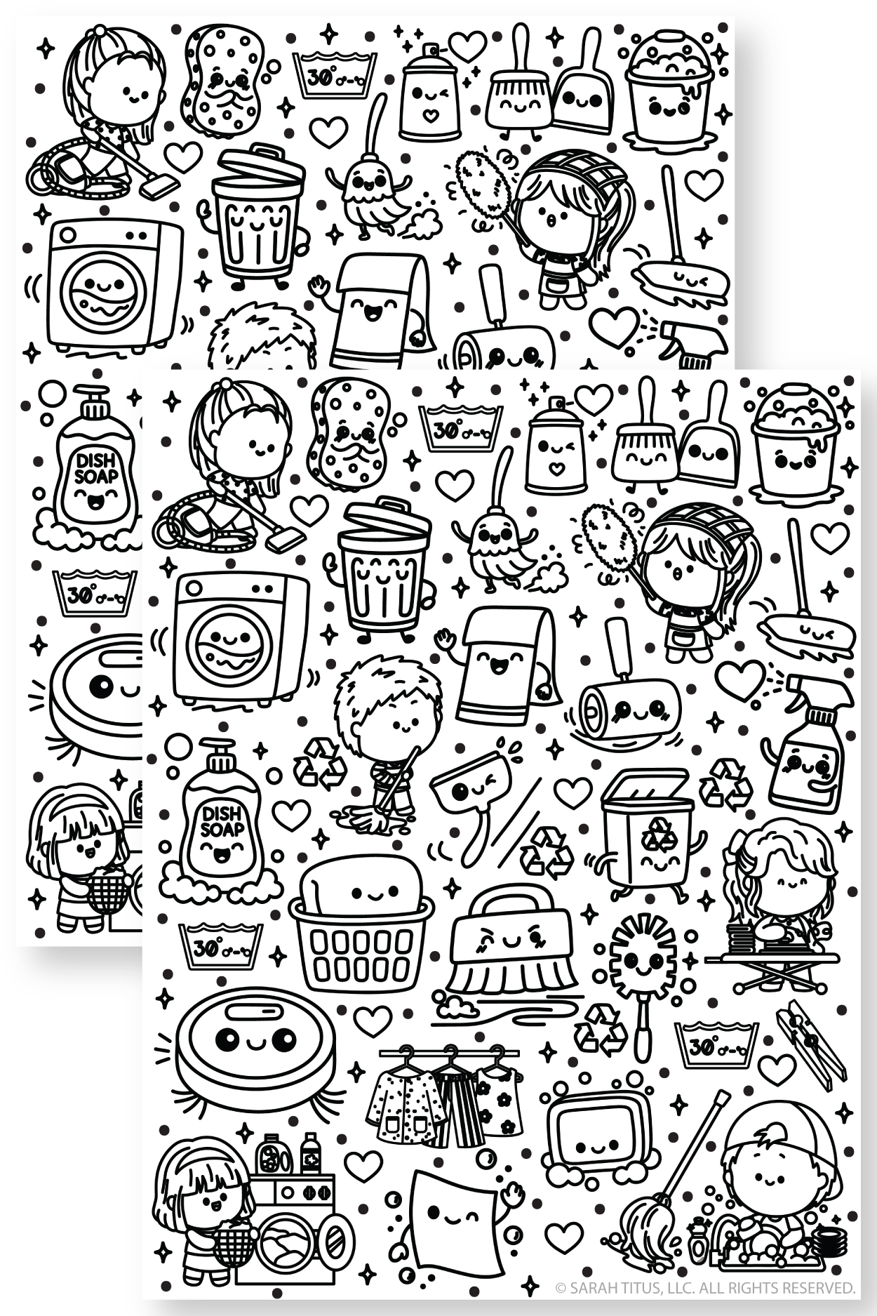 Free Printable Cleaning Coloring Stickers (Super Cute Kawaii Laundry ...