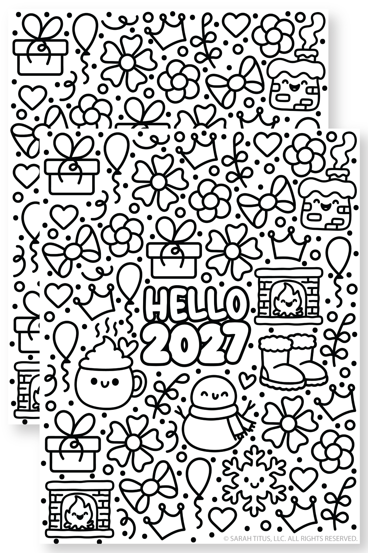 Hello 2027 Coloring Page Free Printable Cute New Year Doodles - Sarah Titus