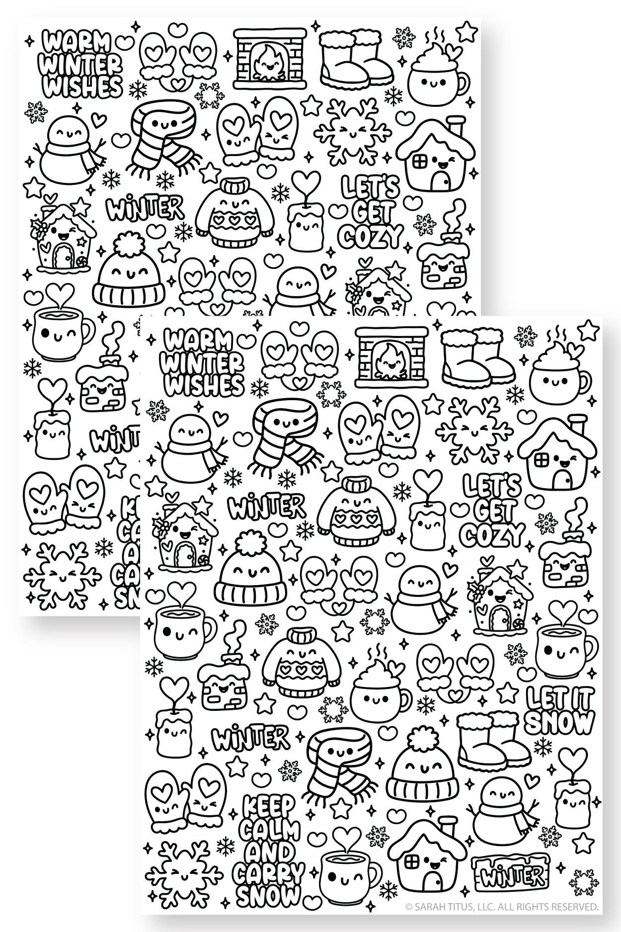 Winter Coloring Stickers Free Printable (Cute Kawaii Cozy Phrases ...