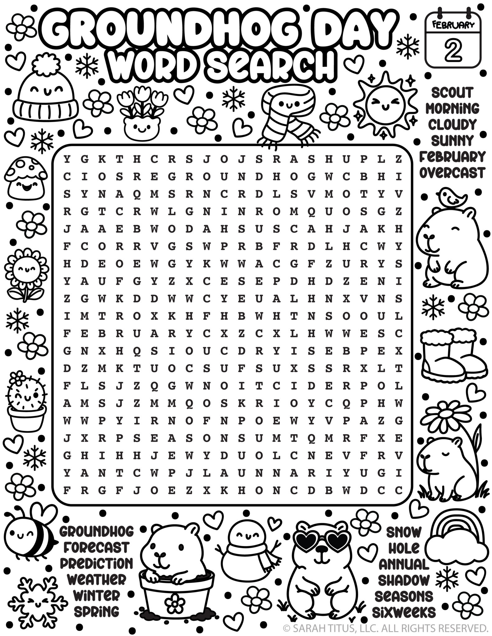 Free Printable Groundhog Day Word Search (Super Cute February Puzzle ...