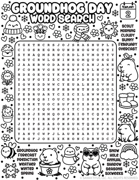 Free Printable Groundhog Day Word Search (Super Cute February Puzzle ...