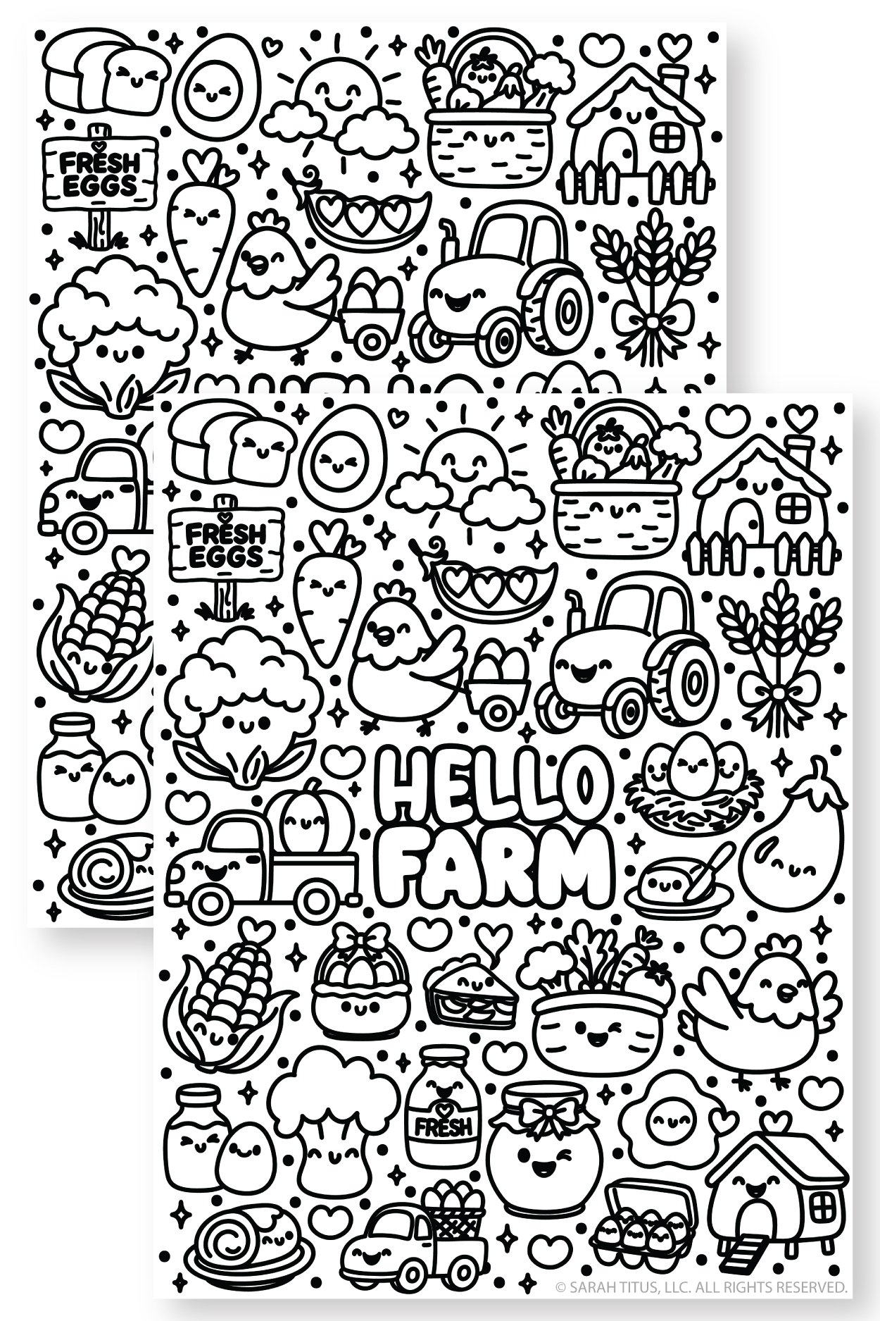 Free Printable Hello Farm Coloring Page (Adorable Kawaii Farm Doodles ...