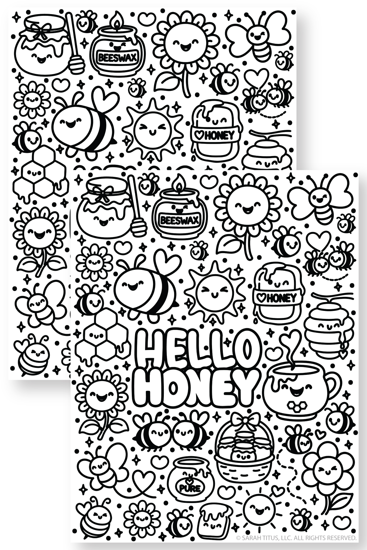 Free Printable Hello Honey Coloring Page (Cute Romantic Bee & Honey Jar ...