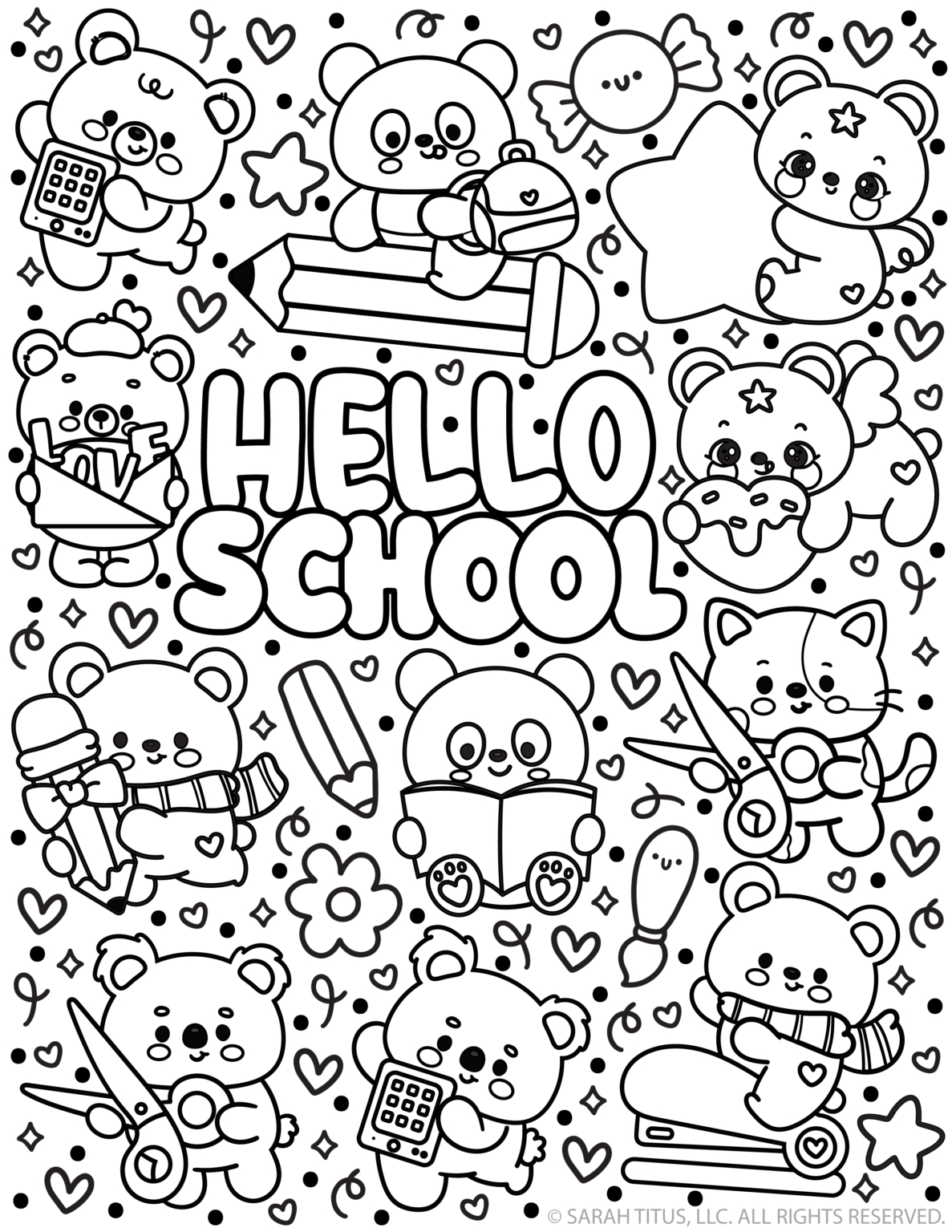 Free Printable Cute School Coloring Pages (Hello School and Hello ...