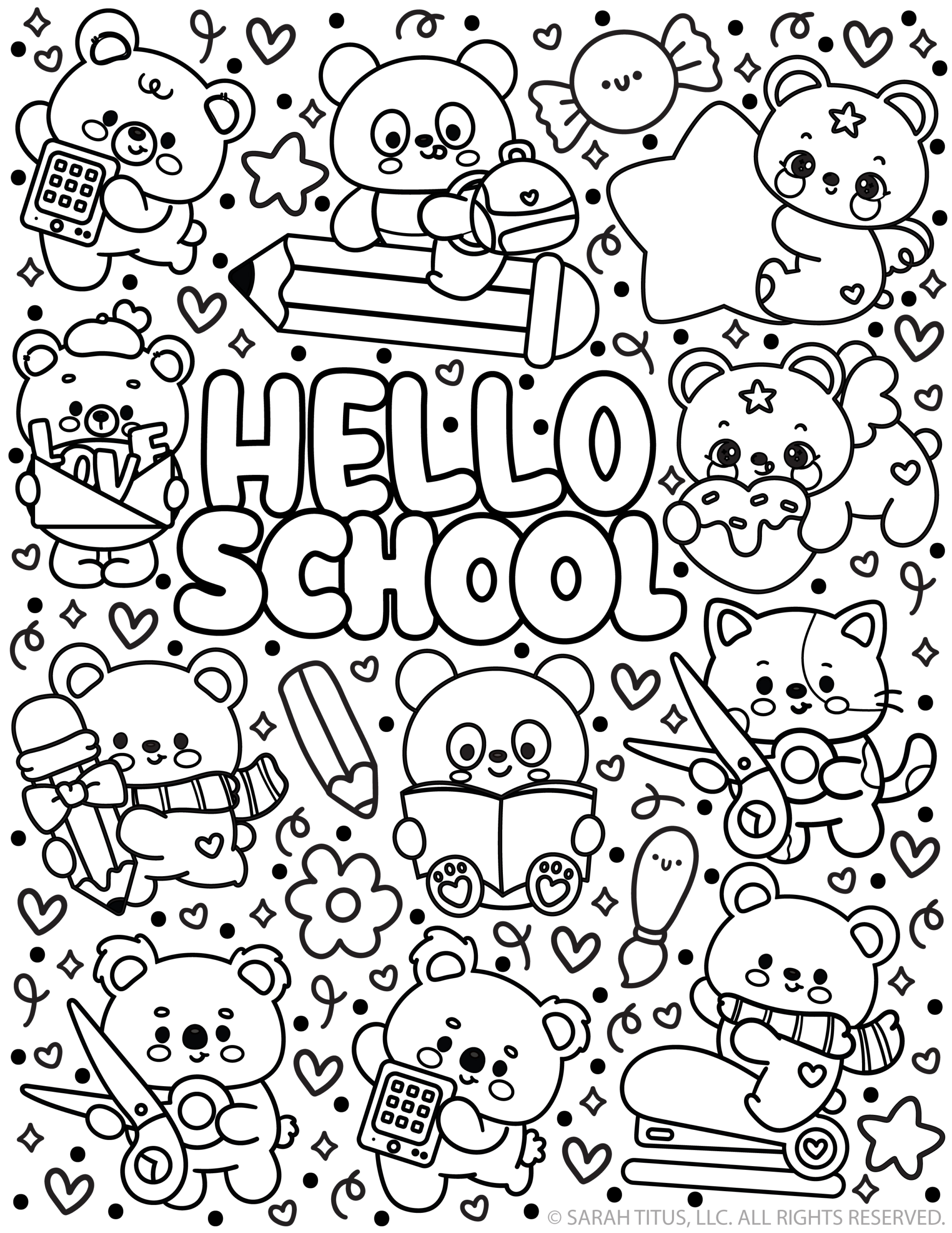 Free Printable Cute School Coloring Pages (Hello School and Hello ...