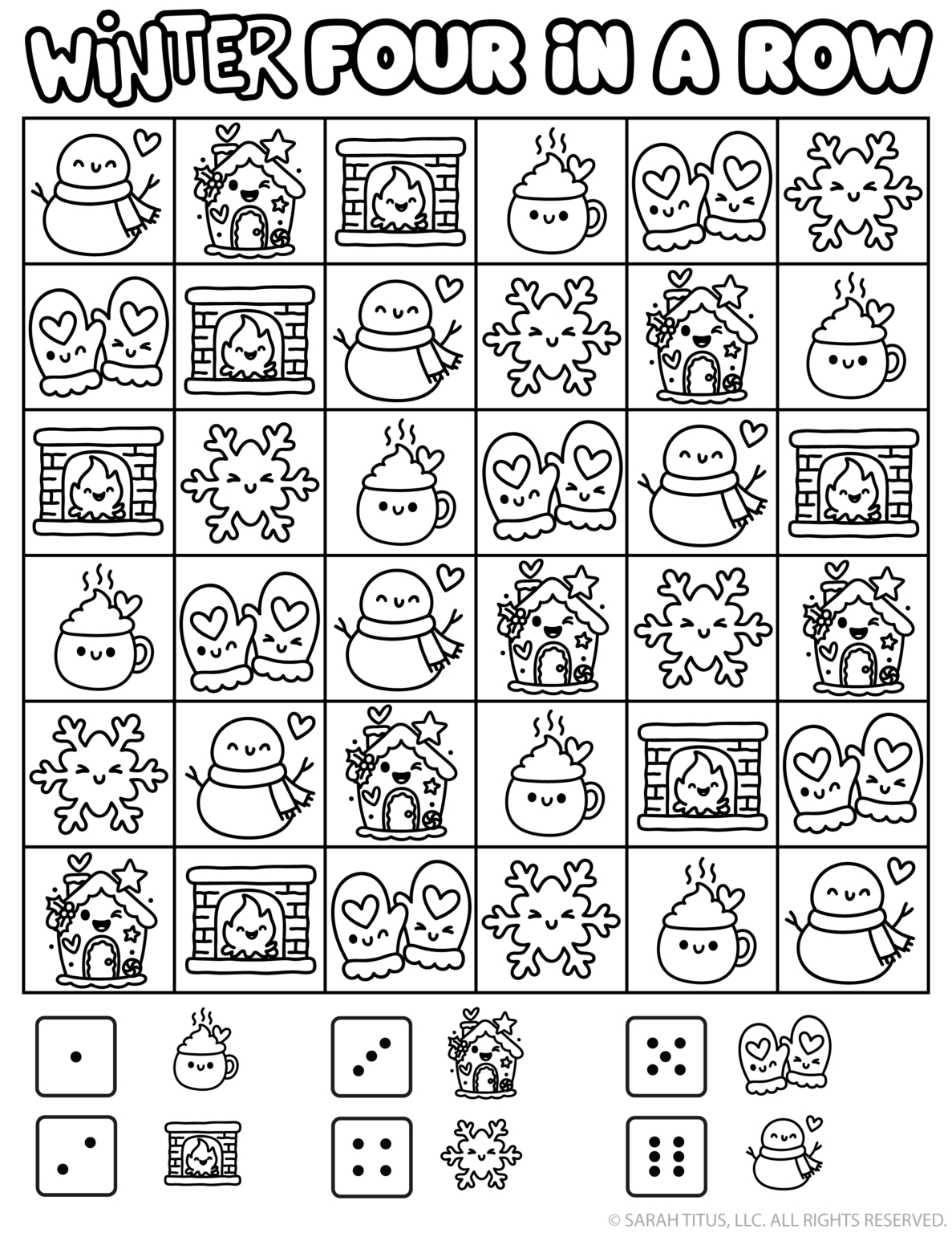 Winter Four in a Row Game Free Printable (Cute Snowman, Hot Cocoa ...