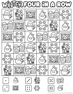 Winter Four in a Row Game Free Printable (Cute Snowman, Hot Cocoa ...