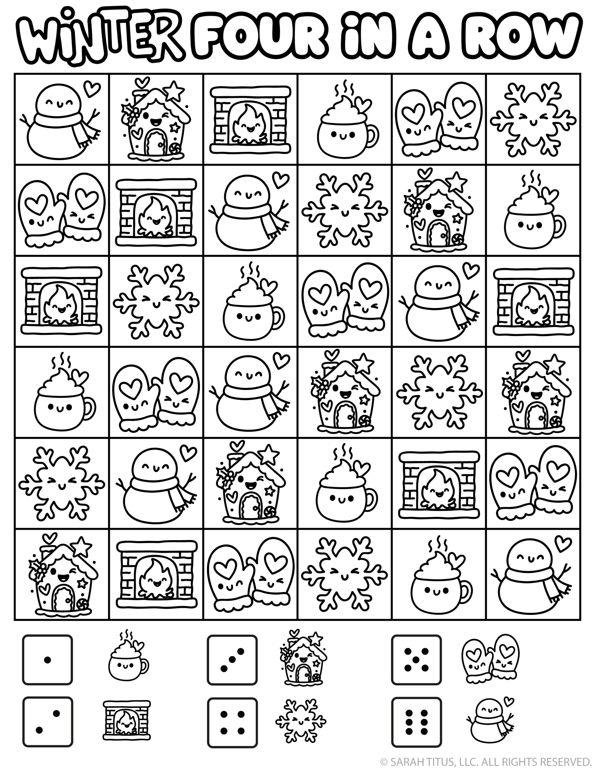 Winter Four in a Row Game Free Printable (Cute Snowman, Hot Cocoa ...